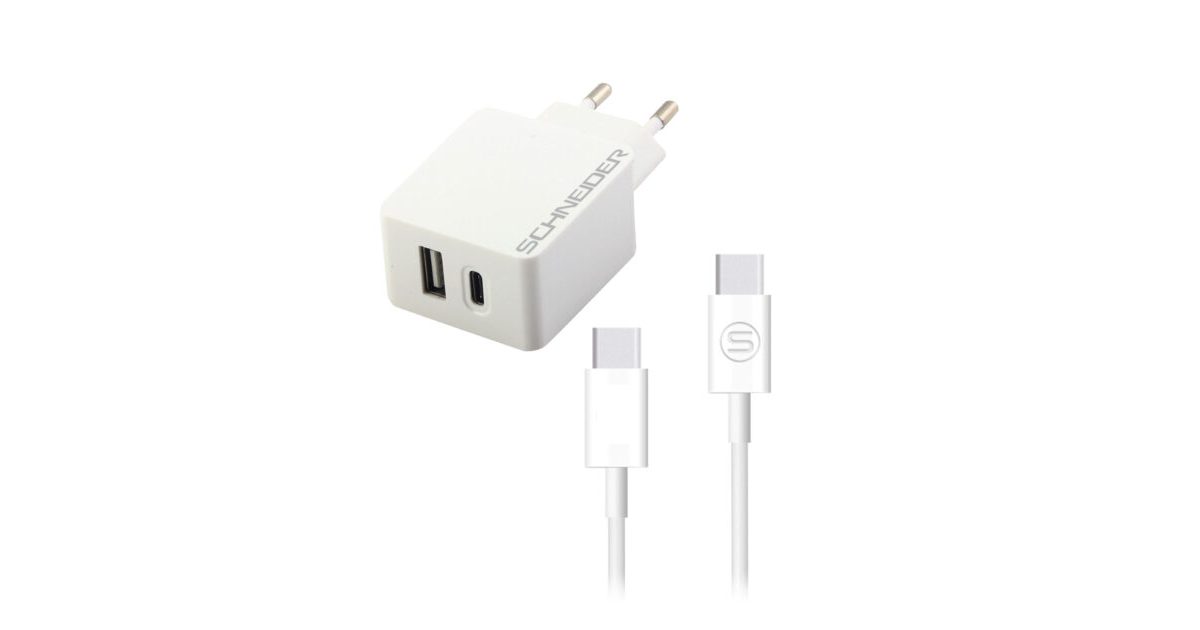 Schneider Fast home charger 1 USB-C + 1 USB-A + USB C-C Cable